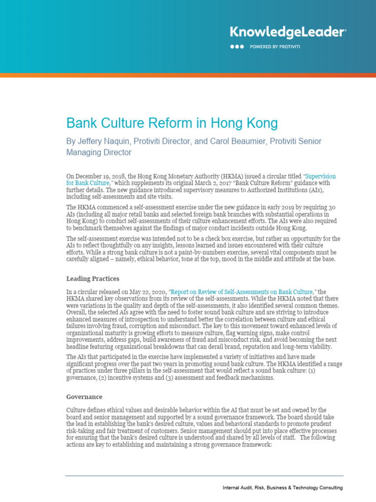 Bank Culture Reform in Hong Kong | PDF | Internal Audit | Governance