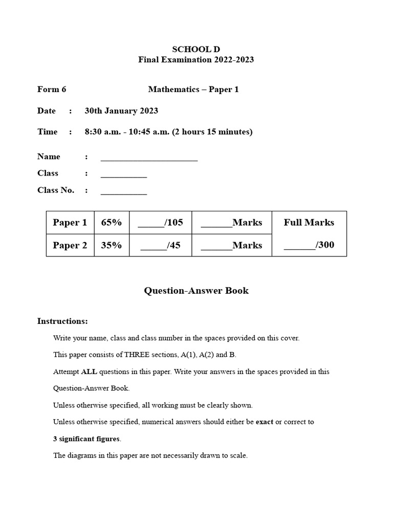 F6-MATHS-1-FINAL (2022-2023) .pdf 的副本 | PDF | Vertex (Graph Theory) | Mean