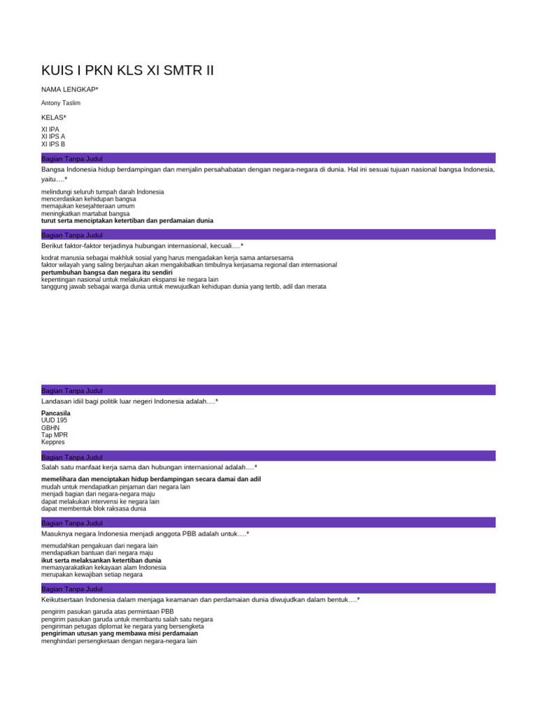 Kuis I PKN KLS Xi SMTR Ii | PDF