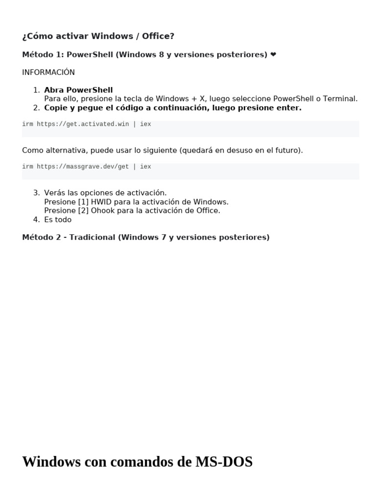 Activar Windows y Office con PowerShell | PDF | Interfaz de línea de comando | Microsoft Windows