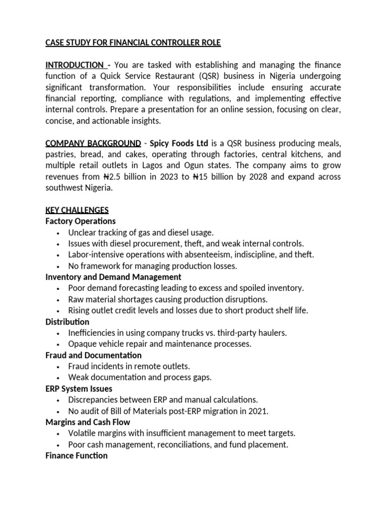 Financial Controller Role | PDF | Enterprise Resource Planning | Inventory