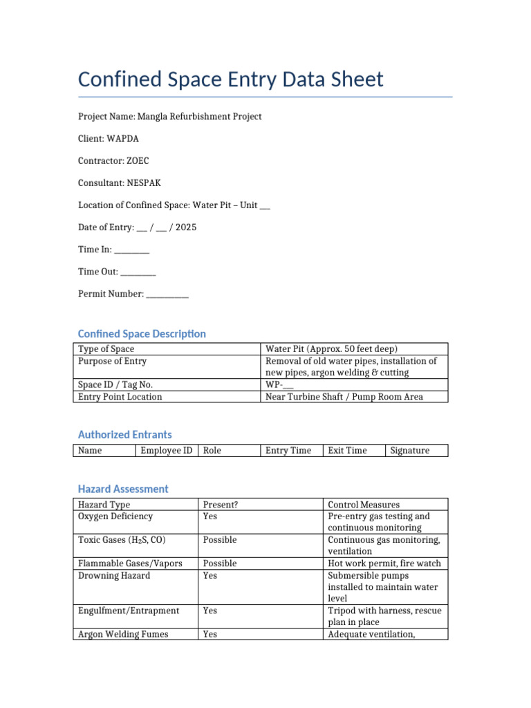 Confined Space Gas Detection Protocol | PDF | Occupational Safety And ...