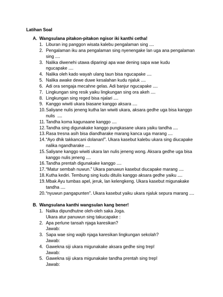 Latihan Soal Bahasa Jawa | PDF