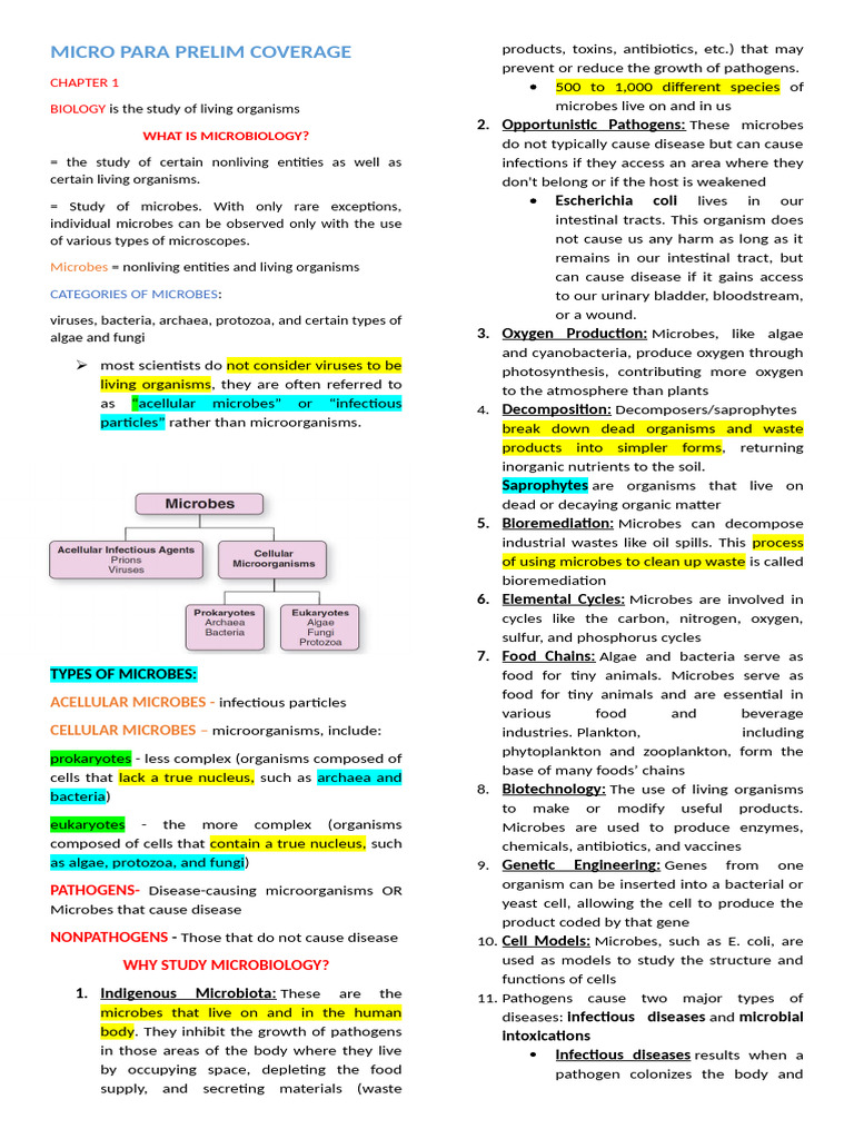 Micro para Prelim Coverage 101 | PDF | Cell (Biology) | Microorganism