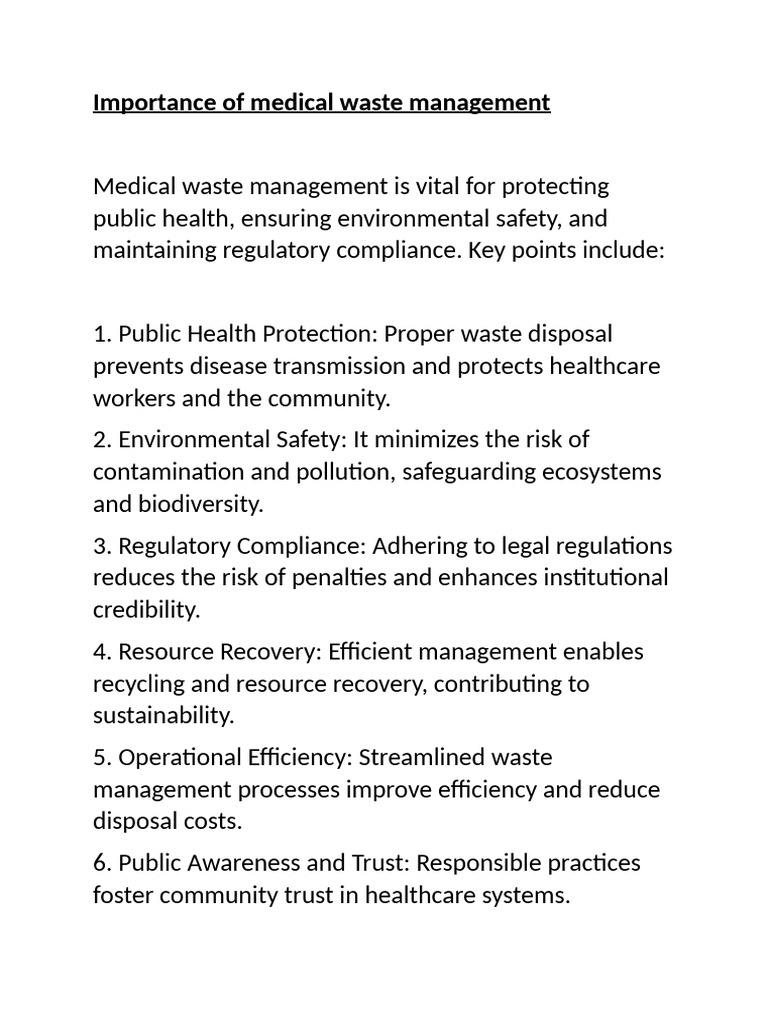 Importance of Medical Waste Management | PDF | Waste | Waste Management