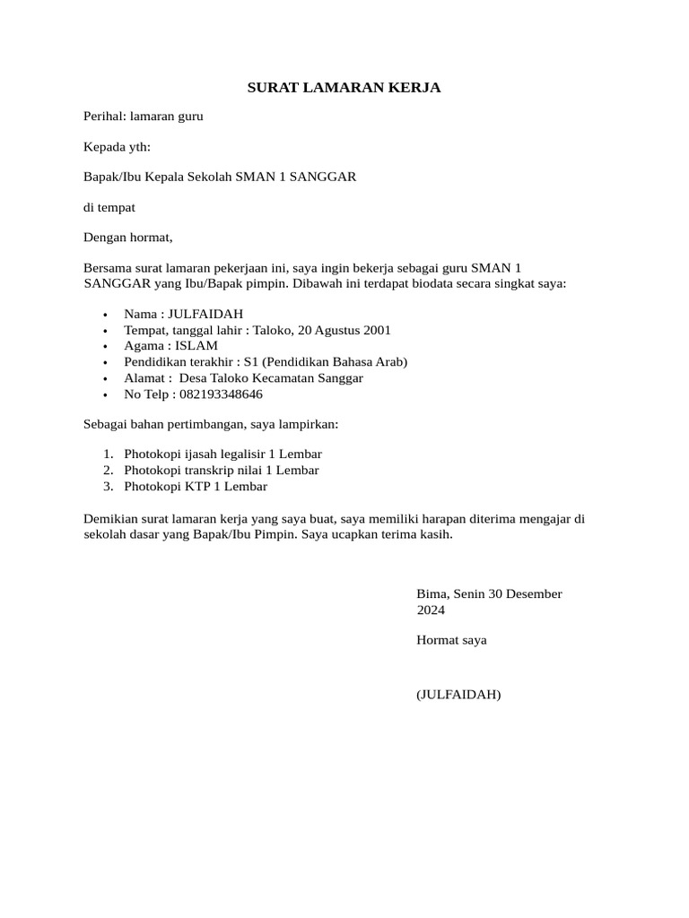 Contoh-Surat-Lamaran-Kerja-Guru-SD | PDF