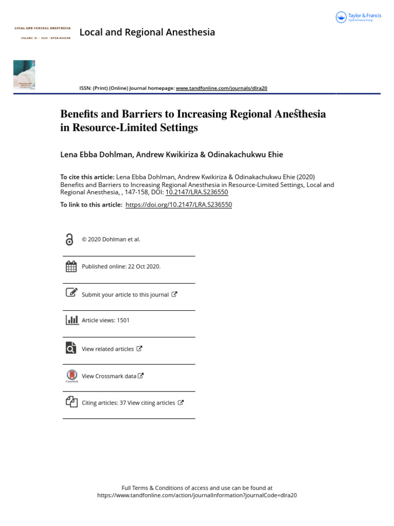 Benefits and Barriers To Increasing Regional Anesthesia in Resource ...