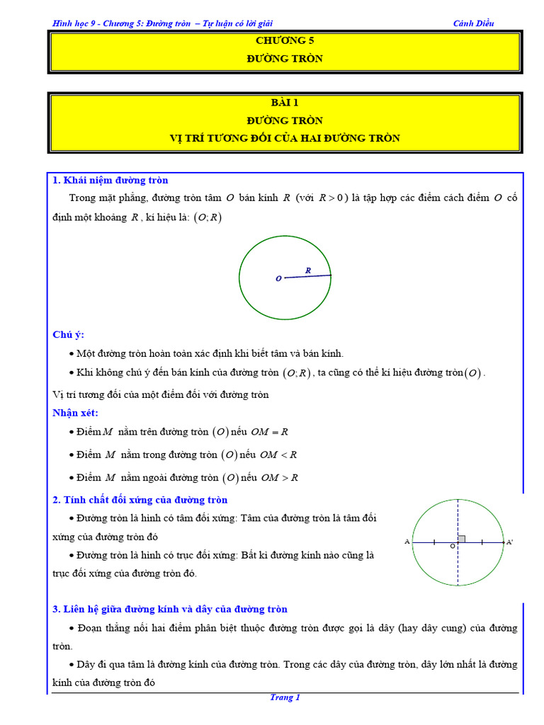 Cac Dang Bai Tap Duong Tron Toan 9 Canh Dieu Trang 1 | PDF