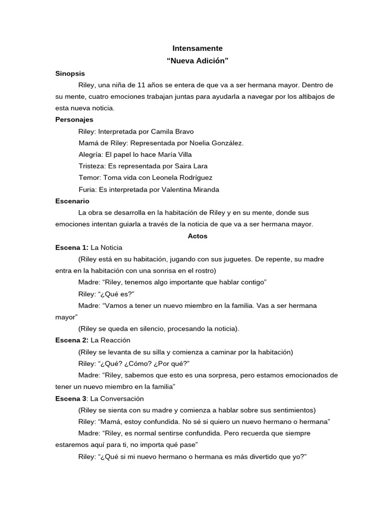 Riley y sus emociones: ser hermana mayor | PDF