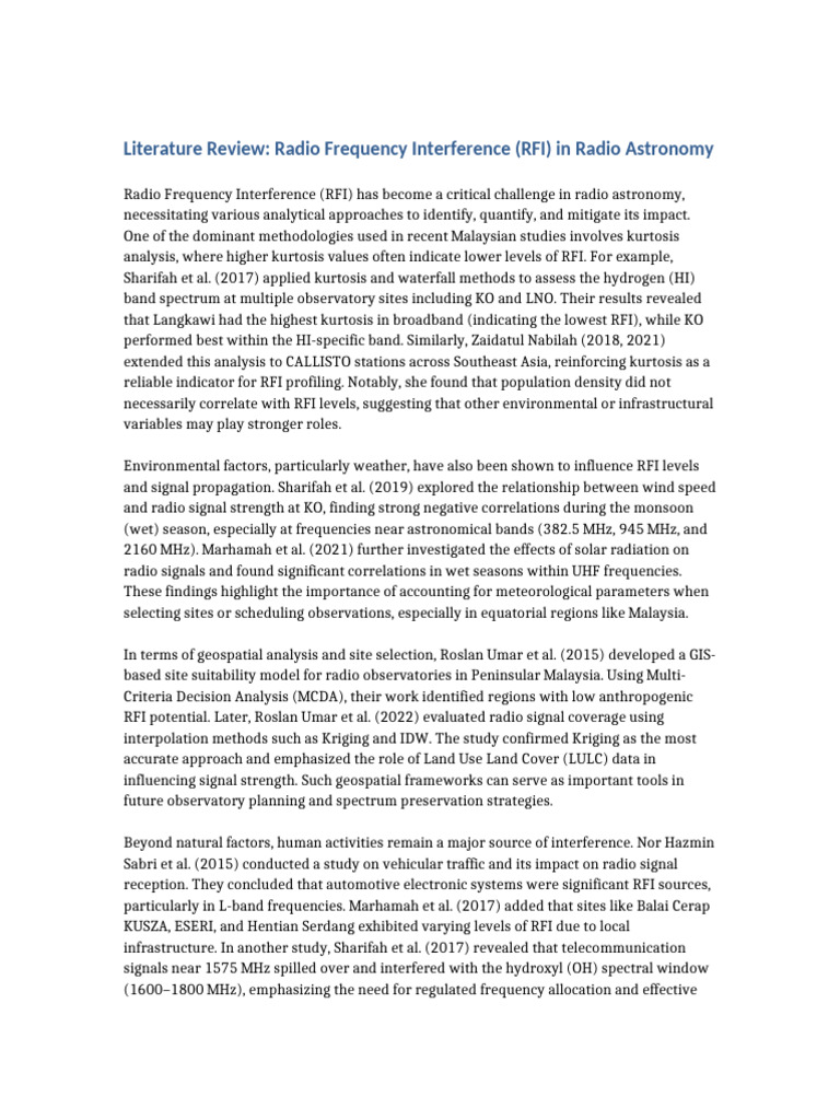 Literature Review RFI Radio Astronomy | PDF | Electromagnetic Interference | Radio