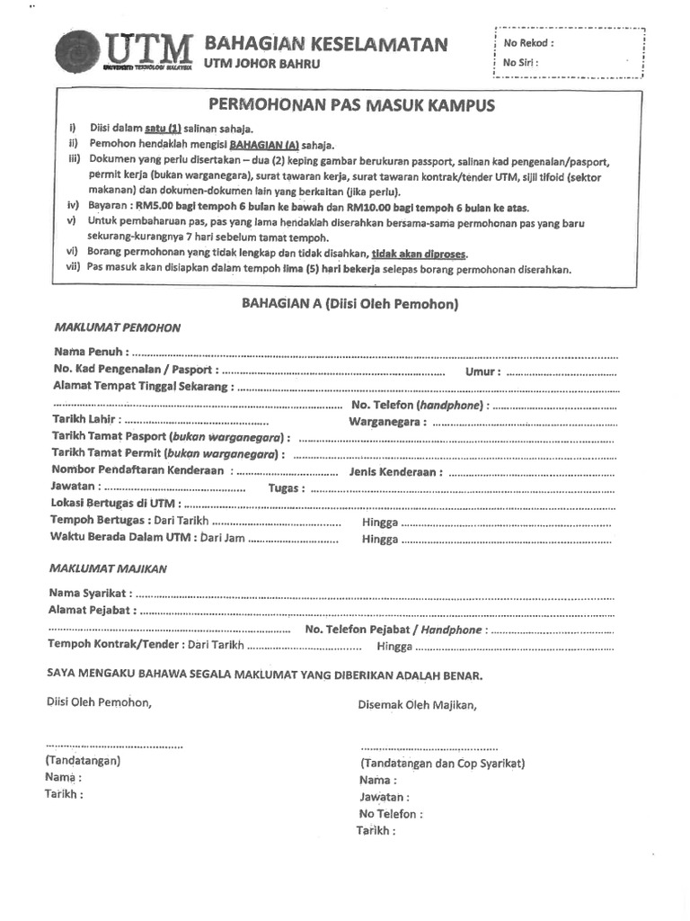 Permohonan Masuk Kampus | PDF