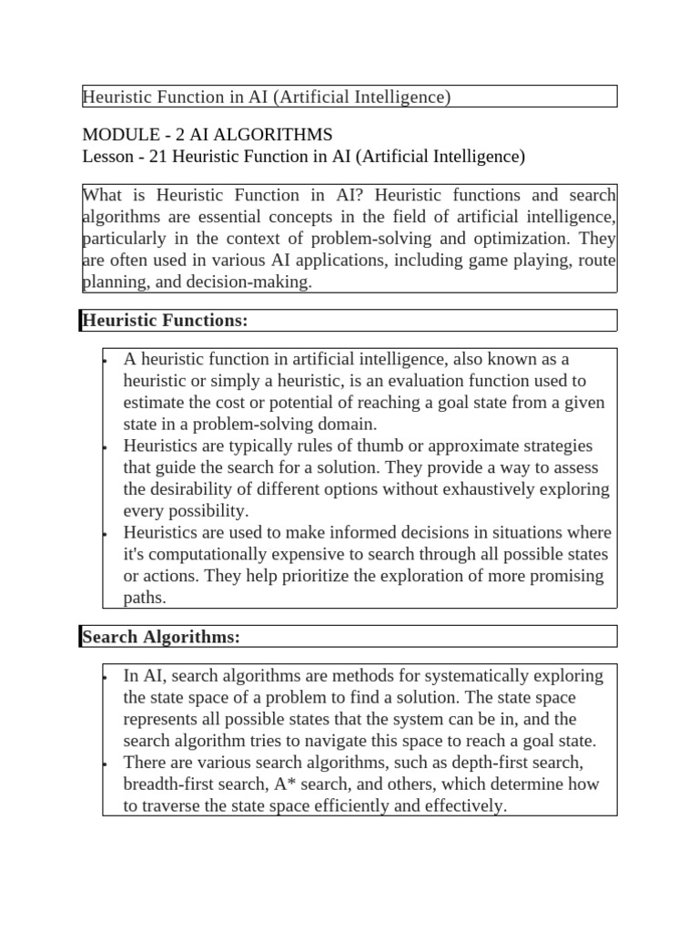 Heuristic Function in AI | PDF | Artificial Intelligence | Intelligence (AI) & Semantics