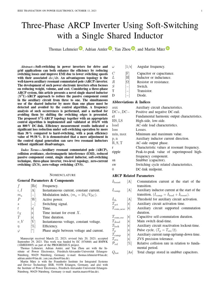 Three-Phase ARCP Inverter with Soft-Switching | PDF | Power Inverter ...