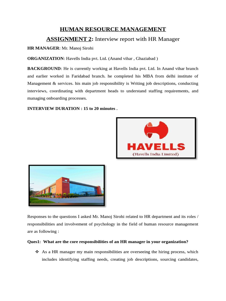 HUMAN RESOURCE MANAGEMENT Interview Assignment | PDF | Human Resource Management | Employment