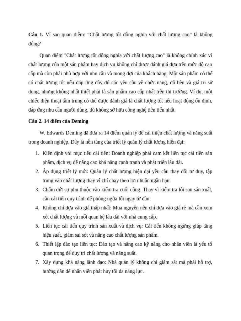 bài tập 14 deming | PDF