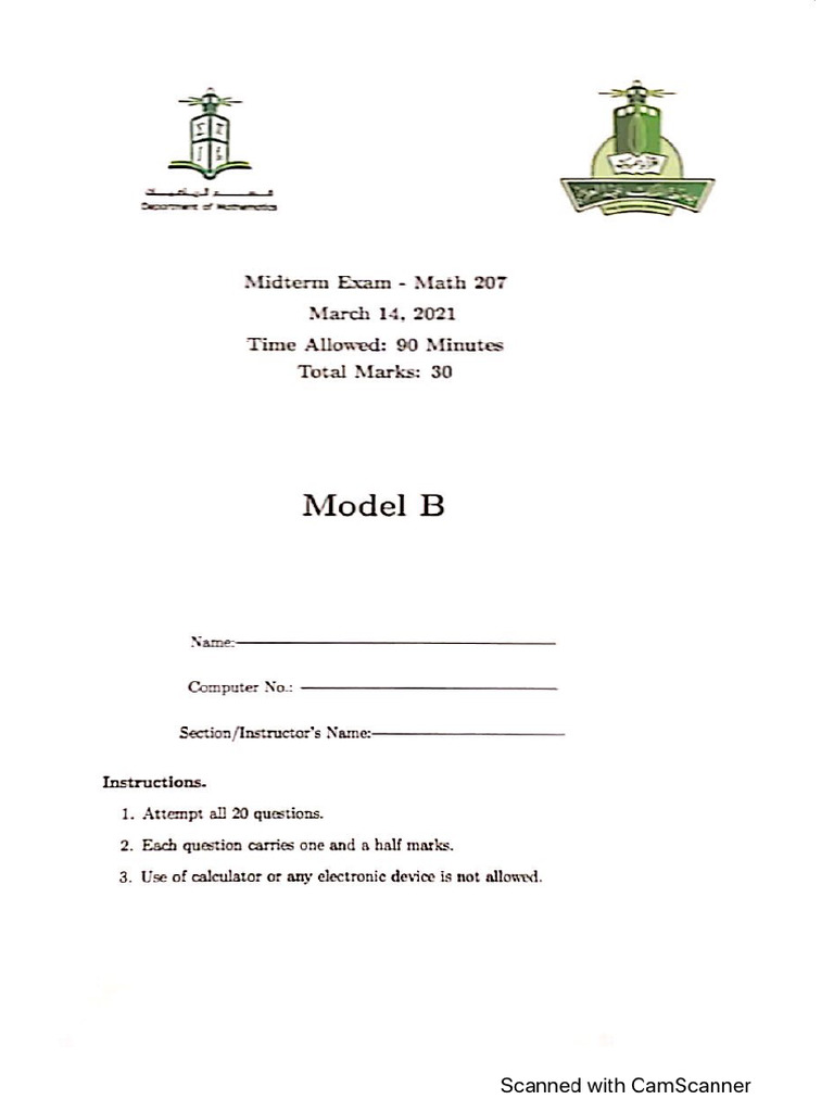 First Exam Spring-2021 Model B | PDF