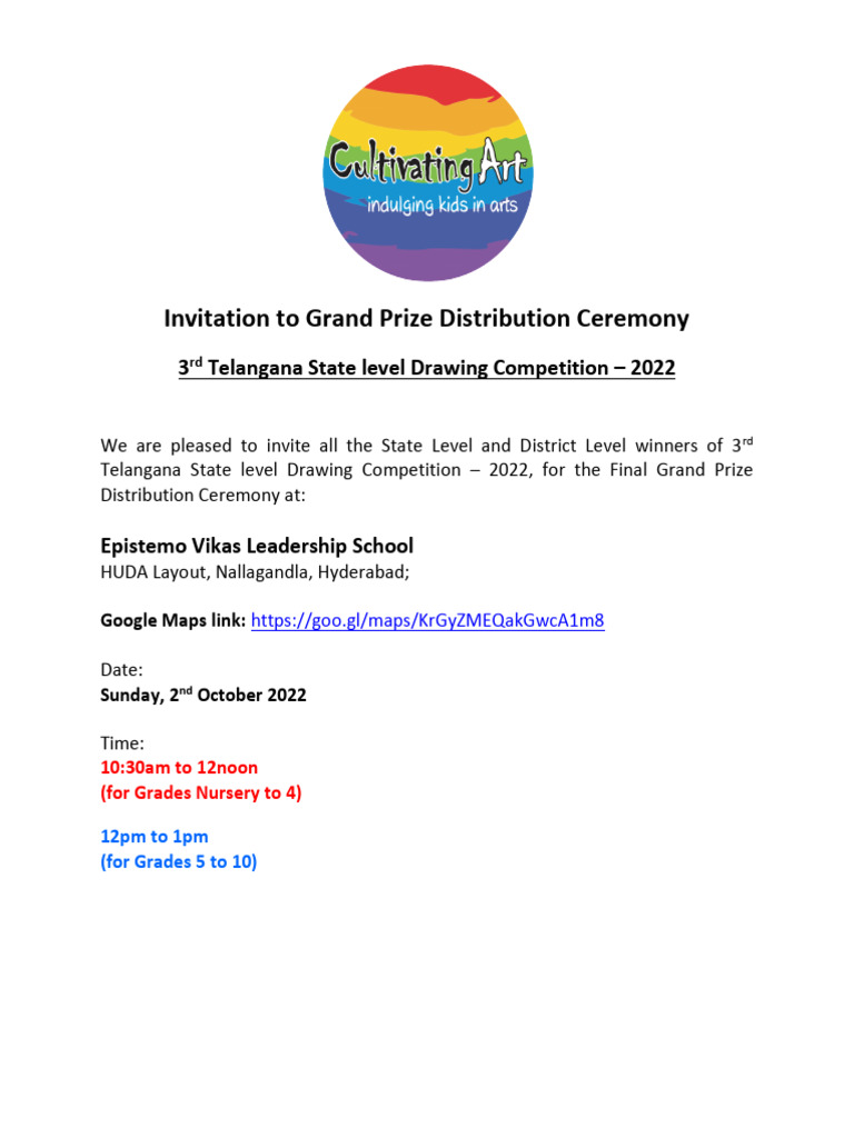 Invitation to Grand Prize Distribution Ceremony-1 | PDF