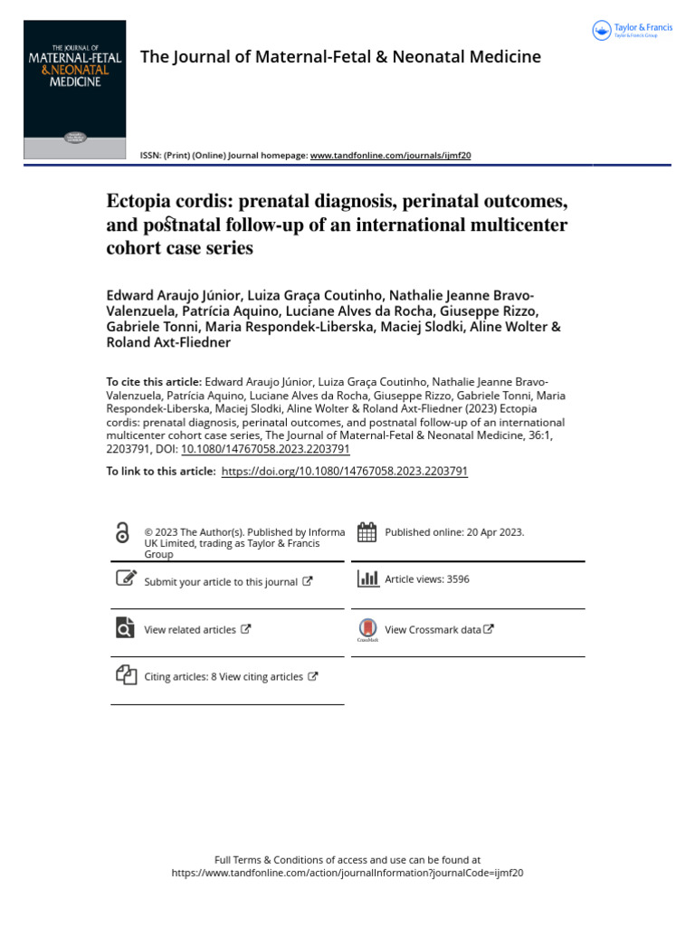 Ectopia Cordis Prenatal Diagnosis Perinatal Outcomes and Postnatal Follow-Up of An International ...