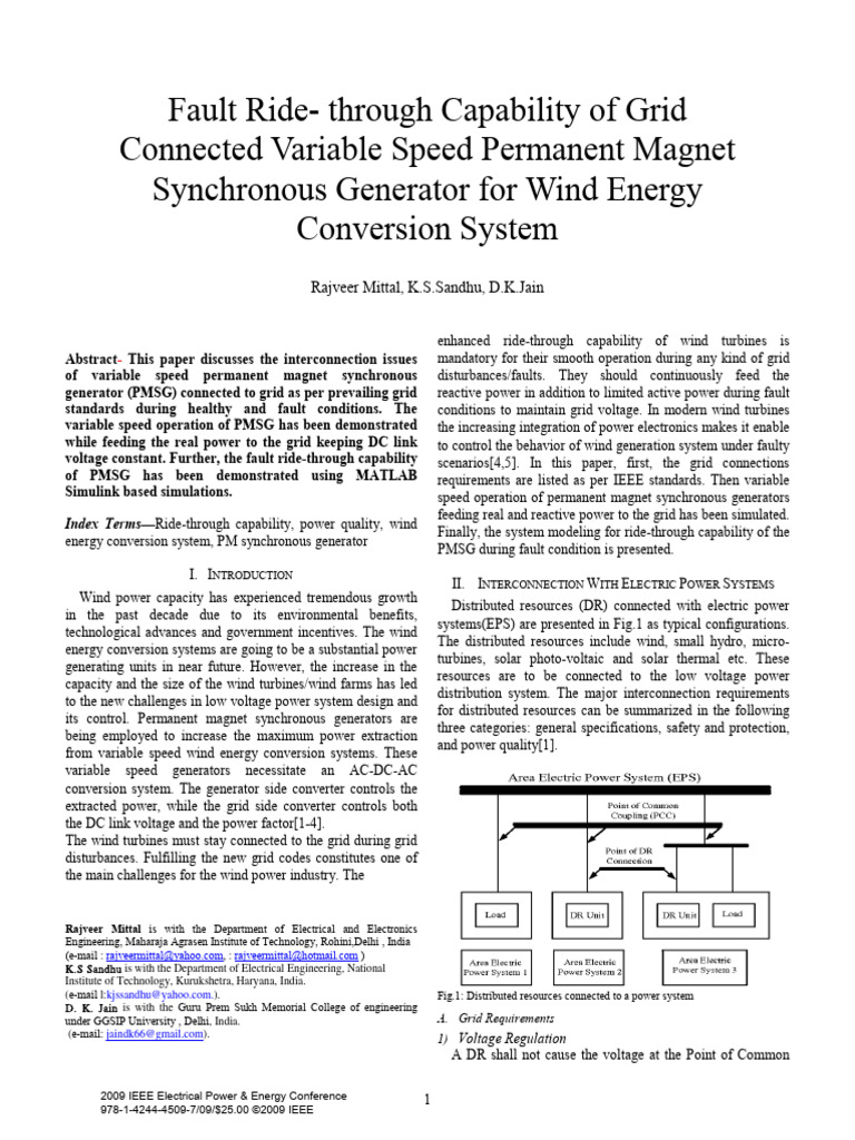 Fault Ride - Through Capability of Grid Connected Variable Speed Permanent Magnet Synchronous ...