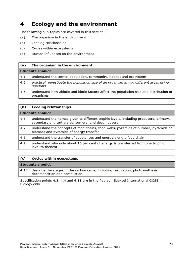 IGCSE Double Award Biology Unit 4 | PDF | Ecosystem | Food Web