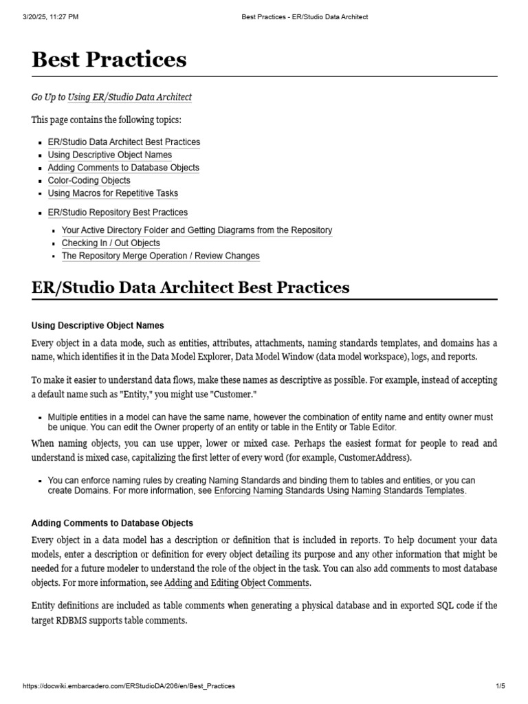 Best Practices - ER - Studio Data Architect | PDF | Data Model | Computer File