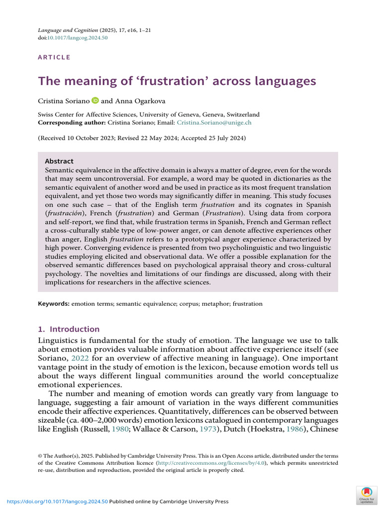 the meaning of frustration across languages | PDF | Emotions | Anger