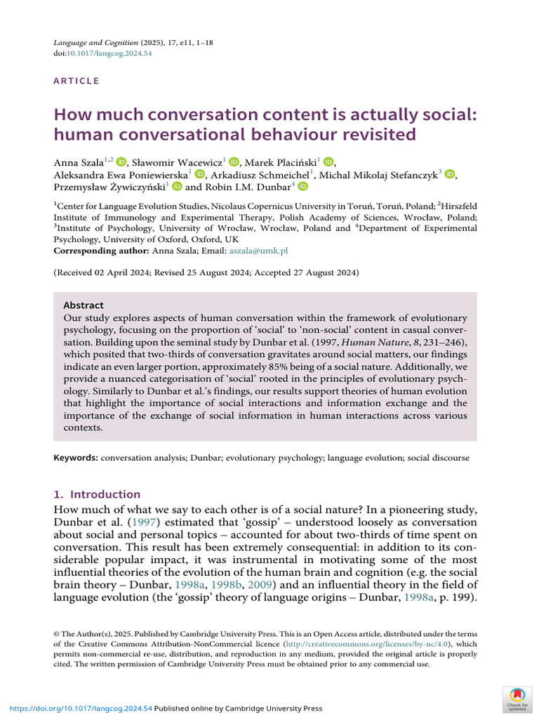 How Much Conversation Content Is Actually Social Human Conversational ...