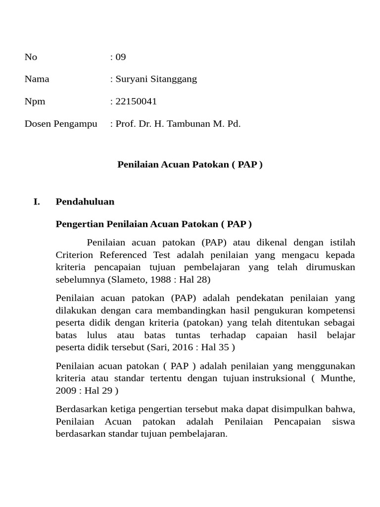 Penilaian Acuan Patokan untuk Siswa SD | PDF
