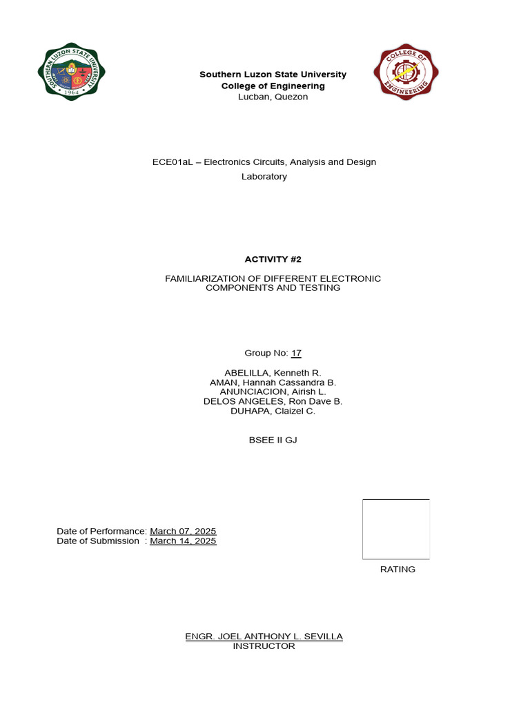 ECE Lab ACTIVITY2 - GROUP 17.docx 1 | PDF | Capacitor | Resistor