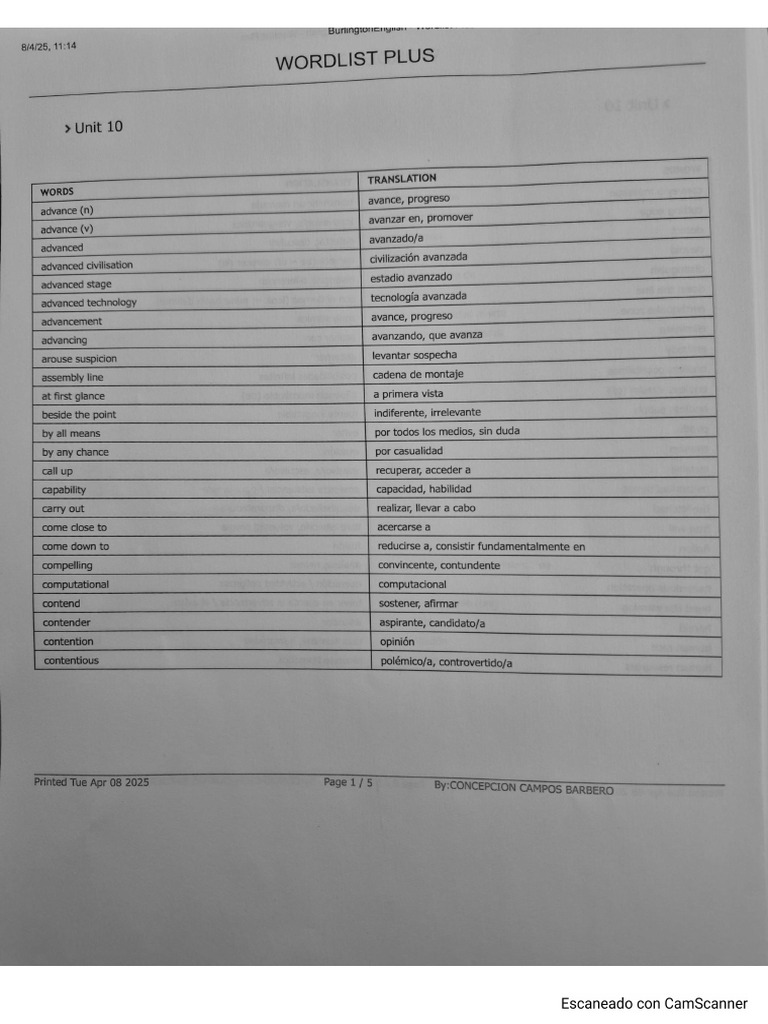 Vocabulary UNIT 10 | PDF