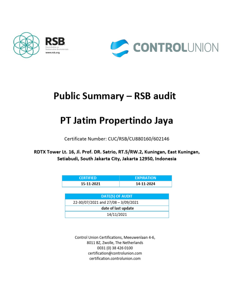 RSB Summary Report - PT Jatim 2021 CU 880160 | PDF | Audit | Regulatory Compliance