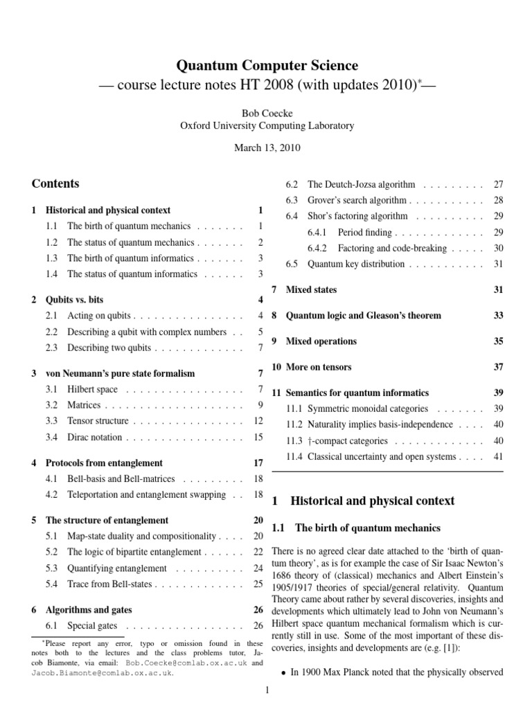 Quantum Computer Science Lecture Notes | PDF | Quantum Mechanics ...