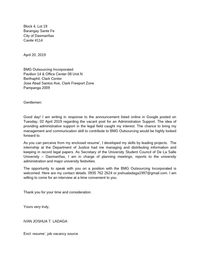 APPLICATION LETTER Format | PDF