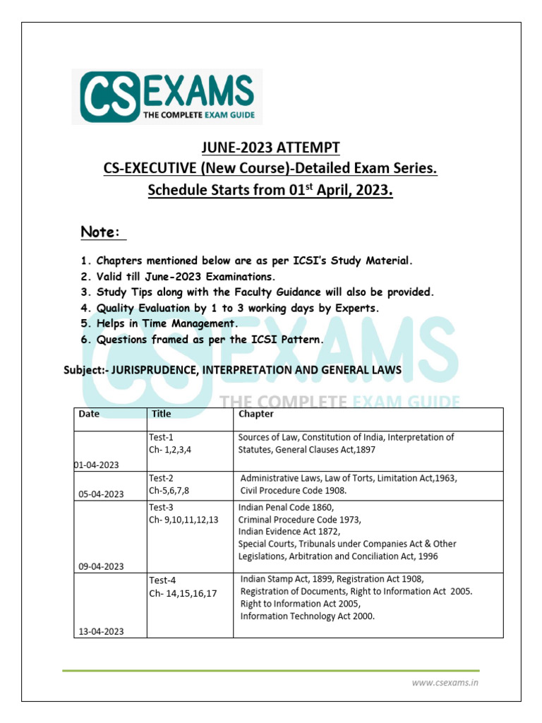 CS Executive June 2023 Exam Schedule | PDF | Accounting | Value Added Tax