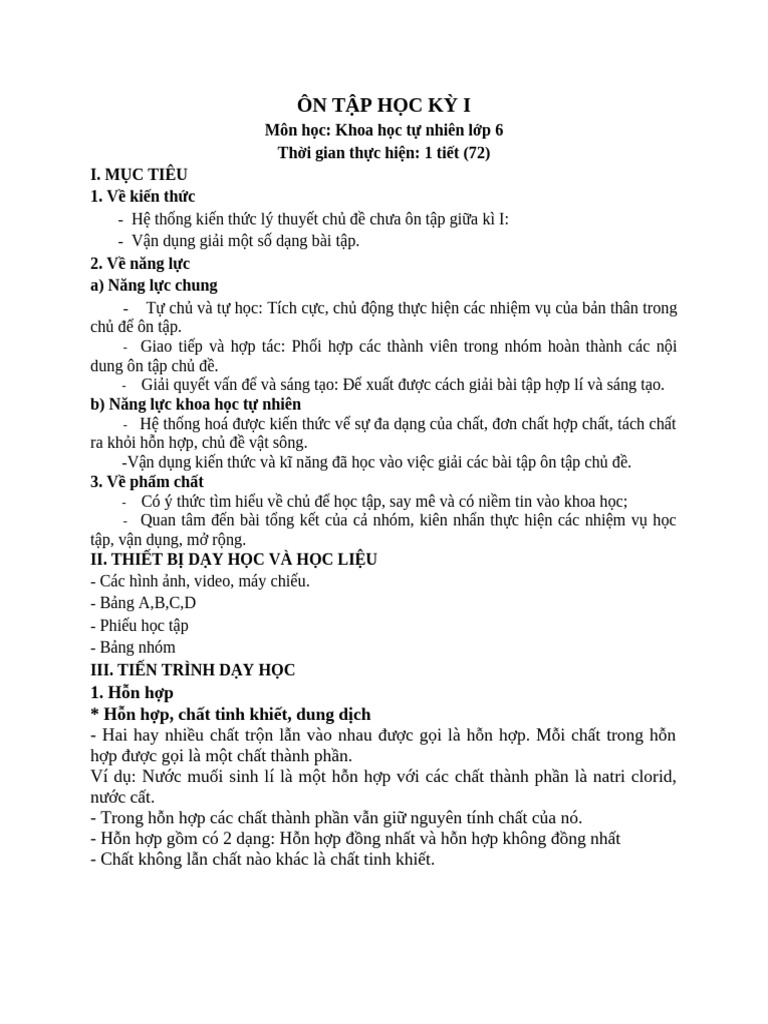 Khtn 6 Ôn Tập Học Kỳ i | PDF
