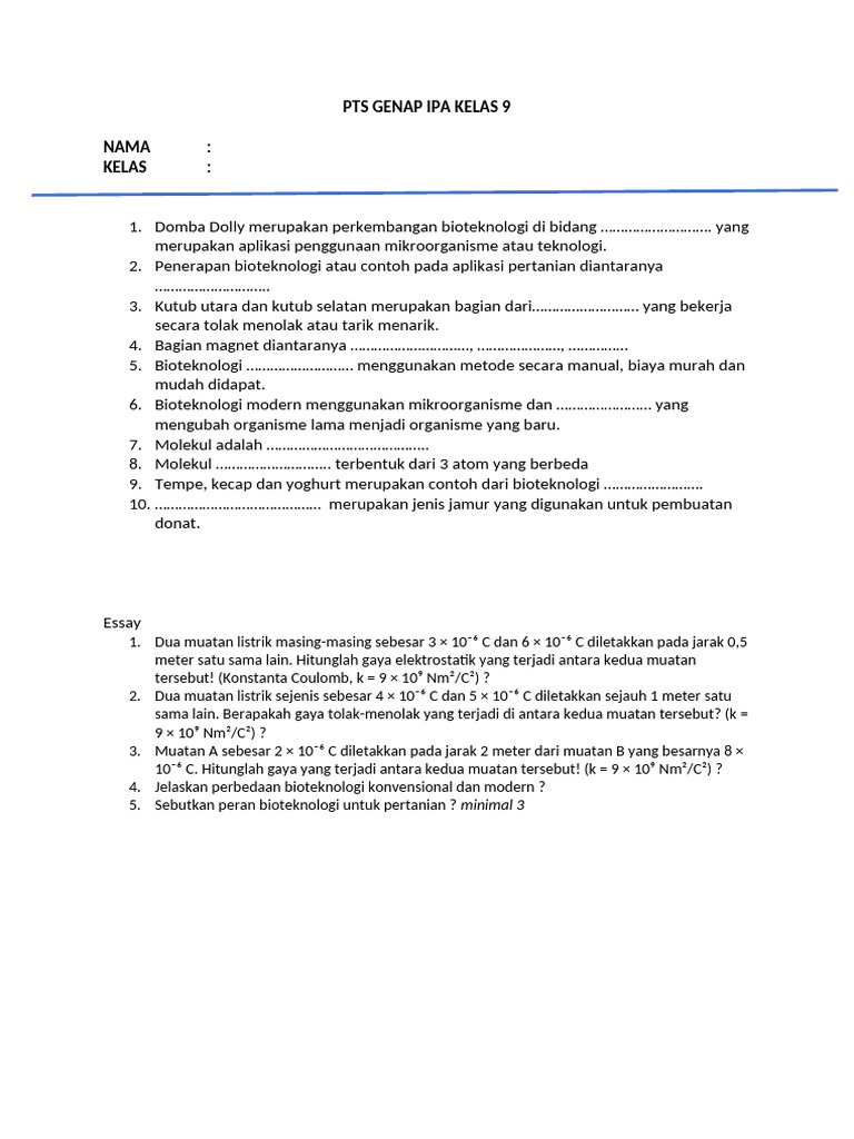 PTS GENAP IPA KELAS 9 | PDF