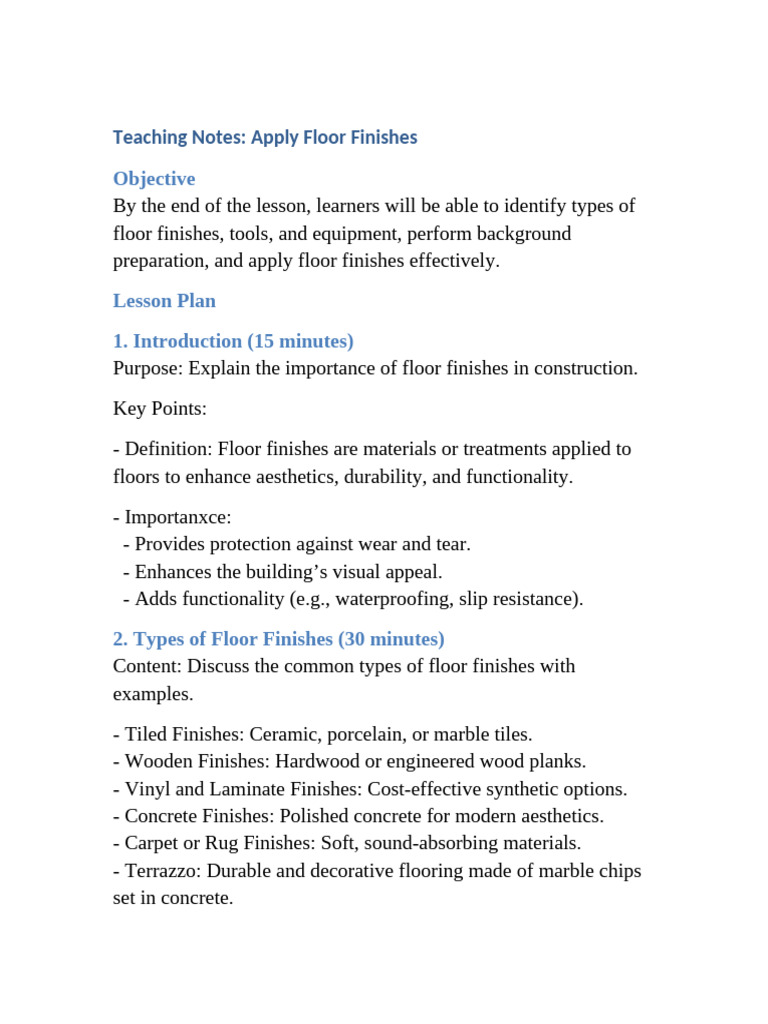 LESSON ONE. Apply Floor Finishes Notes | PDF | Building Materials ...