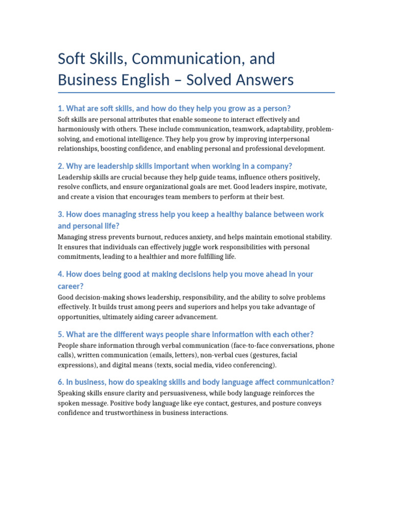 Soft Skills Communication Business English | PDF