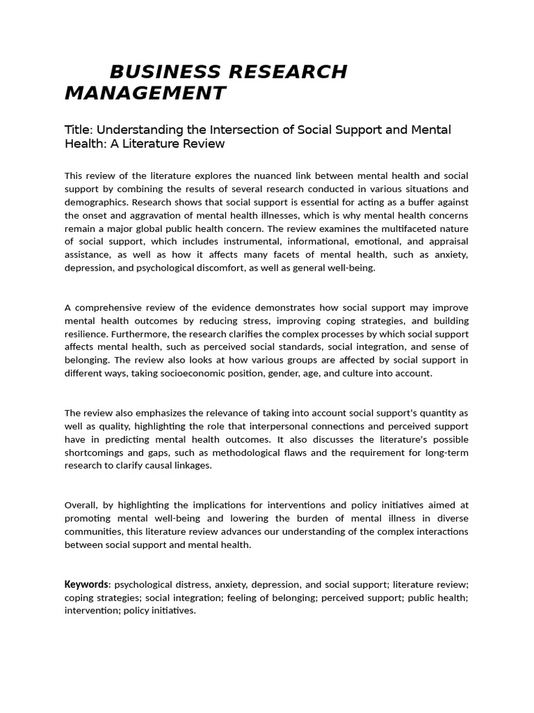 Business Research Management | PDF | Social Support | Mental Health