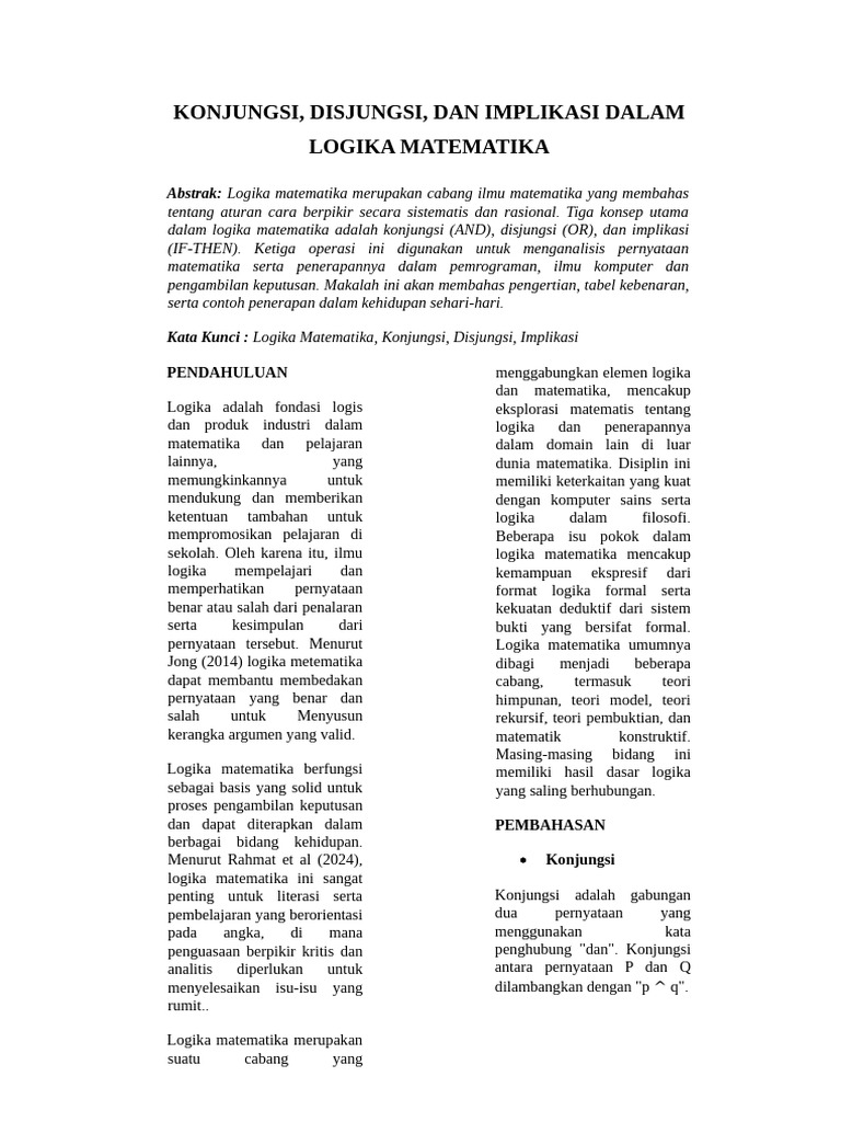 Konjungsi, Disjungsi, Implikasi Dalam Logika Matematika | PDF