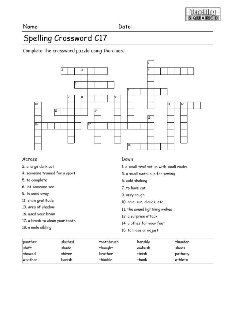Printable Spelling Crossword C17 | PDF | Word Puzzles