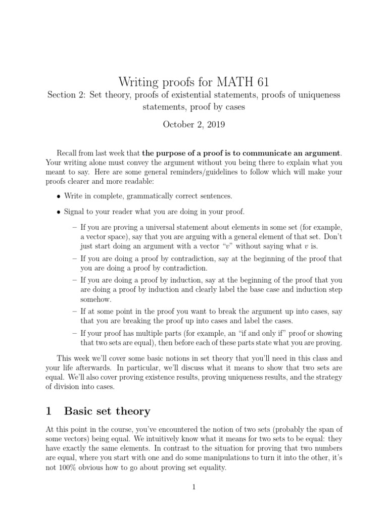 Set Theory Proofs for MATH 61 | PDF | Set (Mathematics) | Mathematical ...