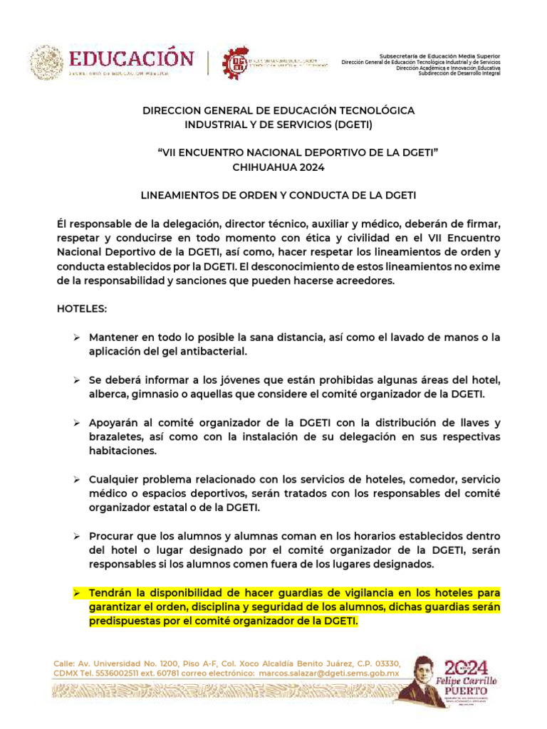 Formato 4-1 Lineamientos Orden Conducta para Docentes 2024 | PDF