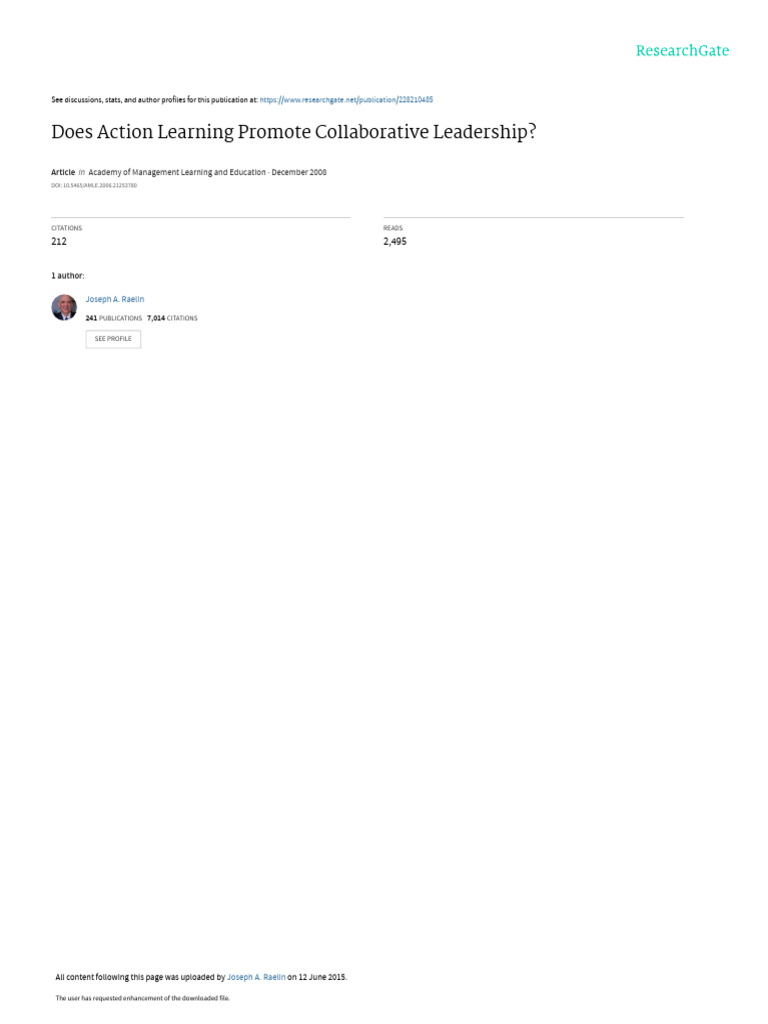 Does Action Learning Promote Collaborative Leaders | PDF | Leadership ...