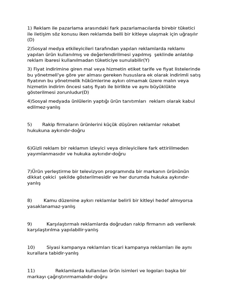 Reklam Hukuku Vi̇ze Sorularii | PDF