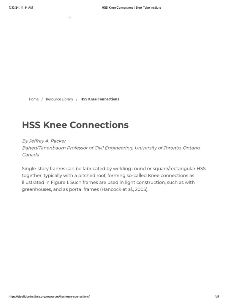 HSS Knee Connections - Steel Tube Institute | PDF
