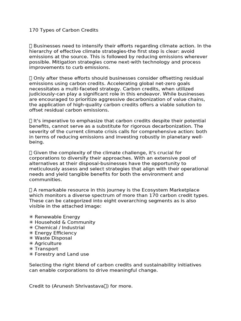 Overview of 170 Carbon Credit Types | PDF