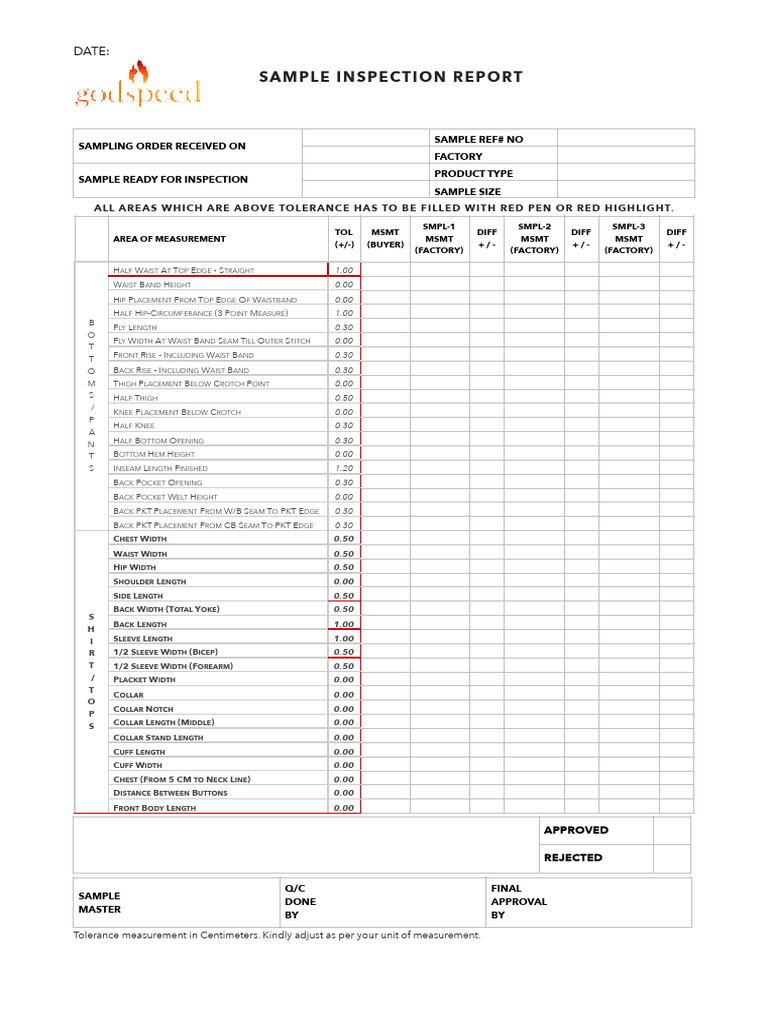 Inspection Report-Sample | PDF | Seam (Sewing) | Clothing