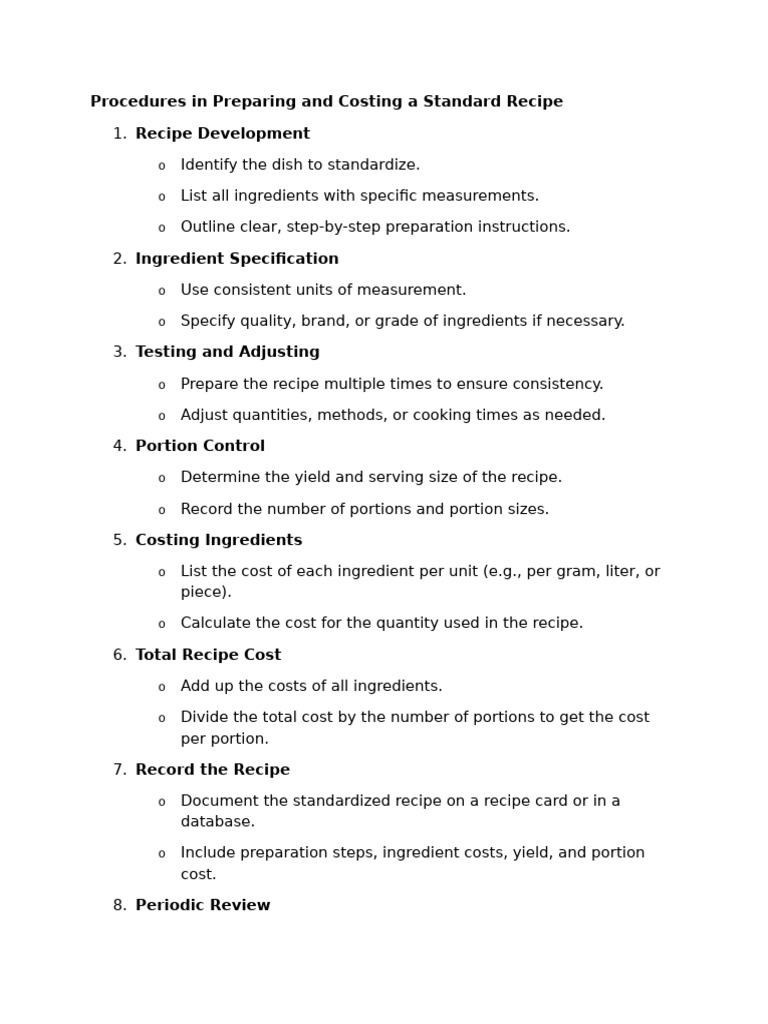Procedures in Preparing and Costing A Standard Recipe | PDF