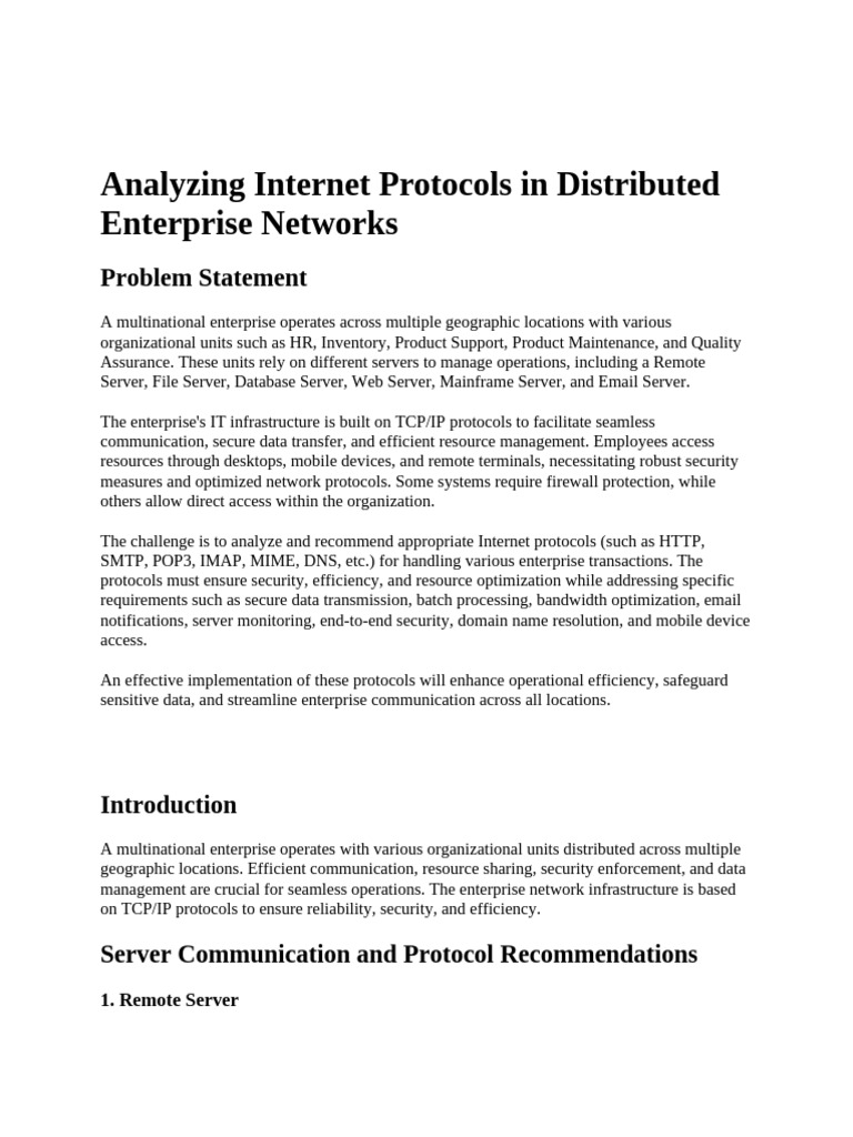 Analyzing Internet Protocols in Distributed Enterprise Networks | PDF | File Transfer Protocol ...
